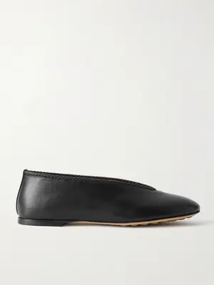 Bottega Veneta Intrecciato-trimmed Leather Ballet Flats - Black