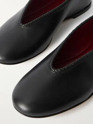 Bottega Veneta Intrecciato-trimmed Leather Ballet Flats - Black