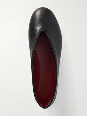Bottega Veneta Intrecciato-trimmed Leather Ballet Flats - Black