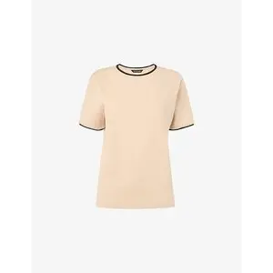 Whistles Contrast-piping Regular-fit Cotton-jersey T-shirt - Tan