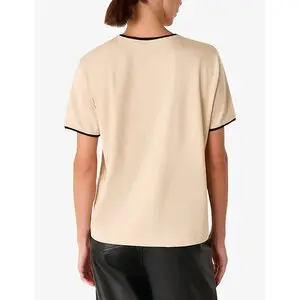 Whistles Contrast-piping Regular-fit Cotton-jersey T-shirt - Tan