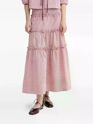 ALOHAS Gingham Ruffled Midi Skirt