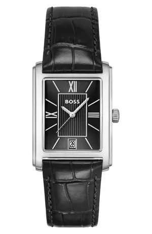 BOSS Principle Leather Strap Watch Black