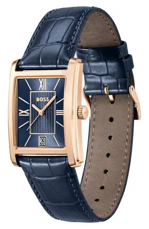 BOSS Principle Leather Strap Watch - Blue