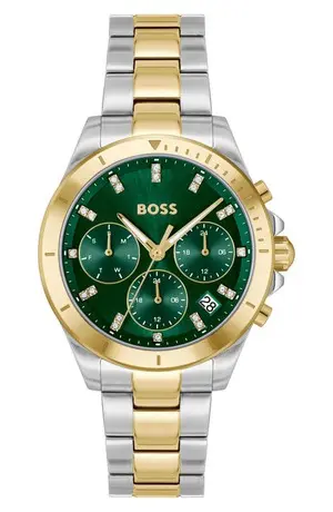 BOSS Alley Chronograph Bracelet Watch - Green/two Tone