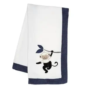LAMBS & IVY Jungle Party Monkey Soft Fleece Baby Blanket - White