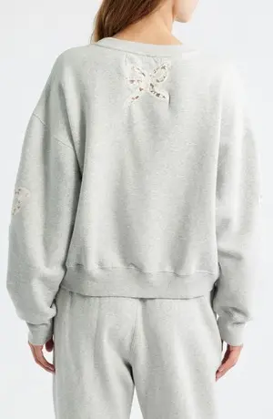 LoveShackFancy Linetta Lace Bow Inset Sweatshirt