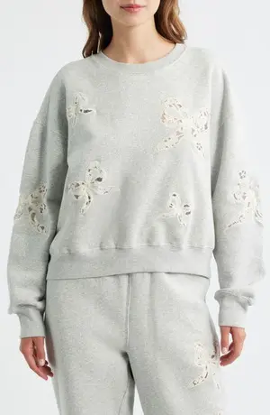 LoveShackFancy Linetta Lace Bow Inset Sweatshirt