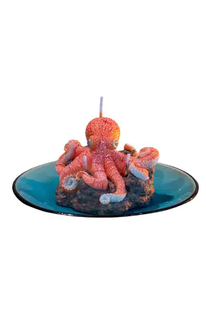 SOUTHLAKE GIFTS Octopus On Reef Candle - Bright Coral/turquoise