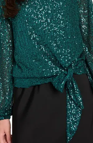 TAHARI ASL Sequin Tie-hem Top - Emerald