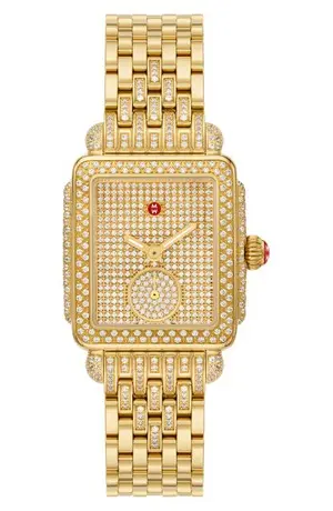 Michele Deco Mid Jubilee Diamond Pavé Chronograph Bracelet Watch - Gold