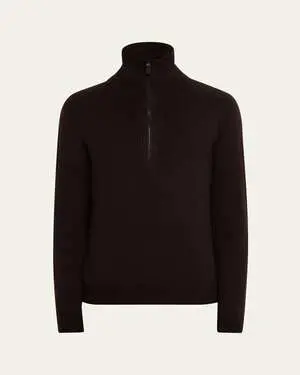Brioni Cashmere And Silk Knit Half-zip Sweater - Coffee