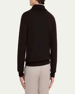 Brioni Cashmere And Silk Knit Half-zip Sweater - Coffee