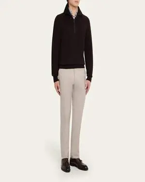 Brioni Cashmere And Silk Knit Half-zip Sweater - Coffee