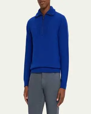 Brioni Cashmere And Silk Knit Half-zip Sweater - Coffee