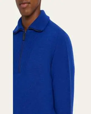 Brioni Cashmere And Silk Knit Half-zip Sweater - Coffee