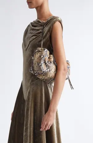 Altuzarra Drawstring Snakeskin Embossed Leather Clutch