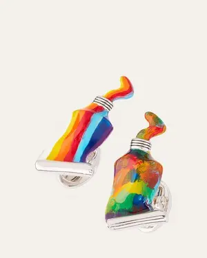 JAN LESLIE Paint Tube Stripe And Splatter Sterling Silver Cufflinks - Multi