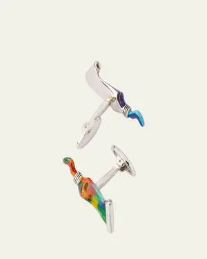 JAN LESLIE Paint Tube Stripe And Splatter Sterling Silver Cufflinks