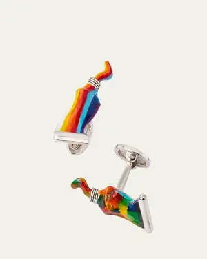 JAN LESLIE Paint Tube Stripe And Splatter Sterling Silver Cufflinks