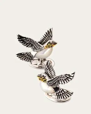 JAN LESLIE Peace Dove Sterling Cufflinks - Silver