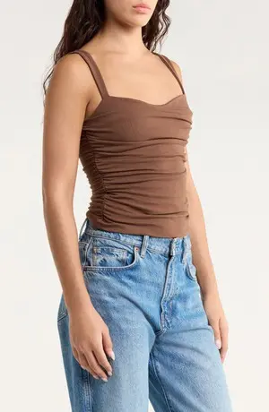 REFORMATION Trish Ruched Tank - Pinecone