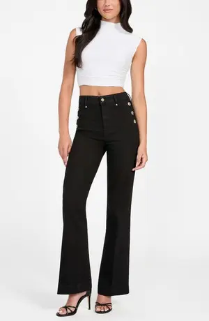 Guess High-waist Flare Leg Sailor Jeans - Black