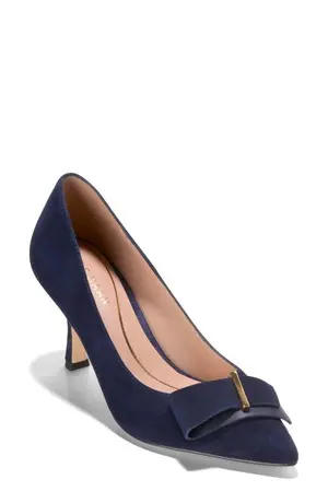Cole Haan Felicia Bow Pointed Toe Pumps - Ch Midnight Moon Suede