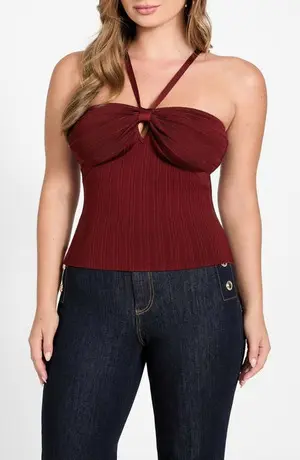 Guess Sofie Mirage Halter Sweater Tank - Burgundy