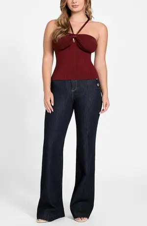 Guess Sofie Mirage Halter Sweater Tank - Burgundy