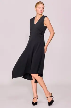 MELLODAY Asymmetric Ruched Midi Dress