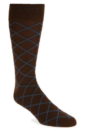 Nordstrom Diamond Pattern Wool Blend Dress Socks - Brown