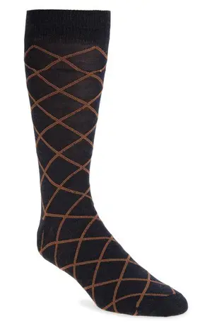Nordstrom Diamond Pattern Wool Blend Dress Socks - Navy