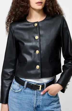 French Connection Dessa Cropped Faux Leather Jacket