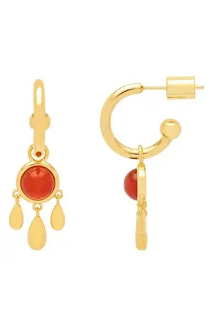 Estée Lauder Semiprecious Stone Drop Hoop Earrings - Gold And Red