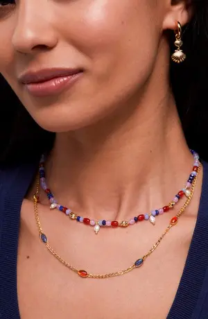 Estée Lauder Lapiz Lazuli & Red Agate Chain Necklace