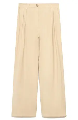 Mango Pleated Straight Leg Ankle Trousers - Sand