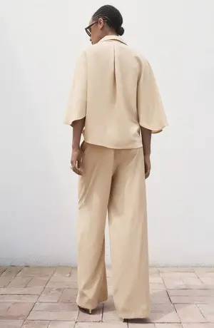 Mango Pleated Straight Leg Ankle Trousers - Sand