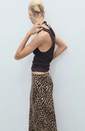 Mango Animal Print Midi Skirt