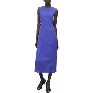 Mango Polka Dot Sleeveless Midi Dress - Blue