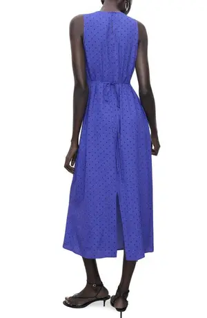 Mango Polka Dot Sleeveless Midi Dress - Blue