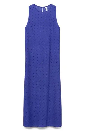 Mango Polka Dot Sleeveless Midi Dress - Blue