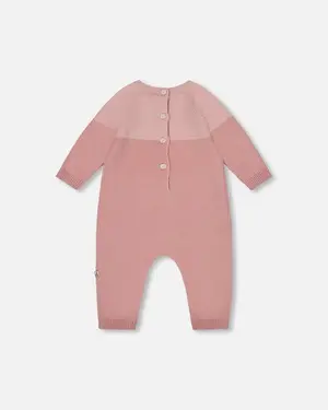 DEUX PAR DEUX Knitted Bi-color Cat Romper - Dusty Pink