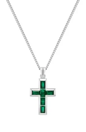 VINCERO Stone Cross Pendant Necklace - Green Nano