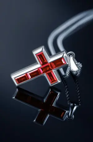 VINCERO Stone Cross Pendant Necklace - Red