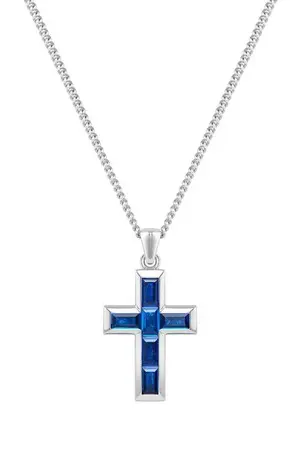 VINCERO Stone Cross Pendant Necklace - Sapphire