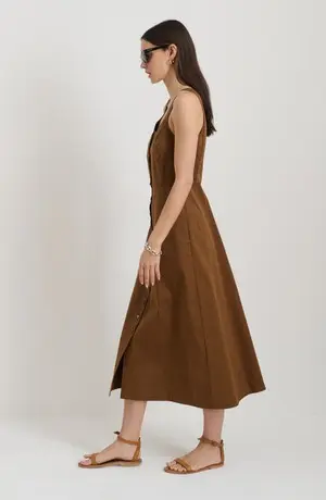 ALEX MILL Piper Twill A-line Dress - Coffee Liqueur