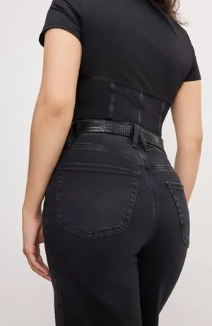Good American Raw Hem Wide Leg Palazzo Jeans