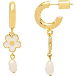Estée Lauder Flower And Faux Pearl Hoop Earrings - Gold