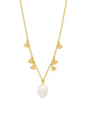 Estée Lauder Faux Pearl And Cubic Zirconia Charm Necklace - Gold